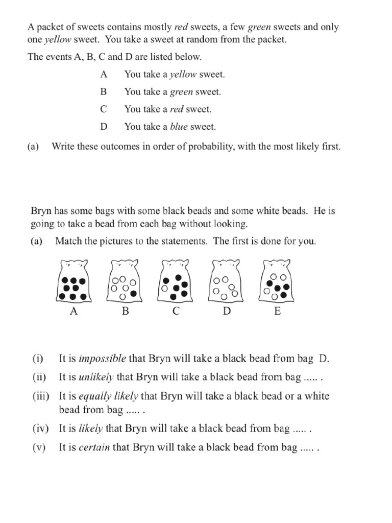 Maths Homework - Probability | PDF