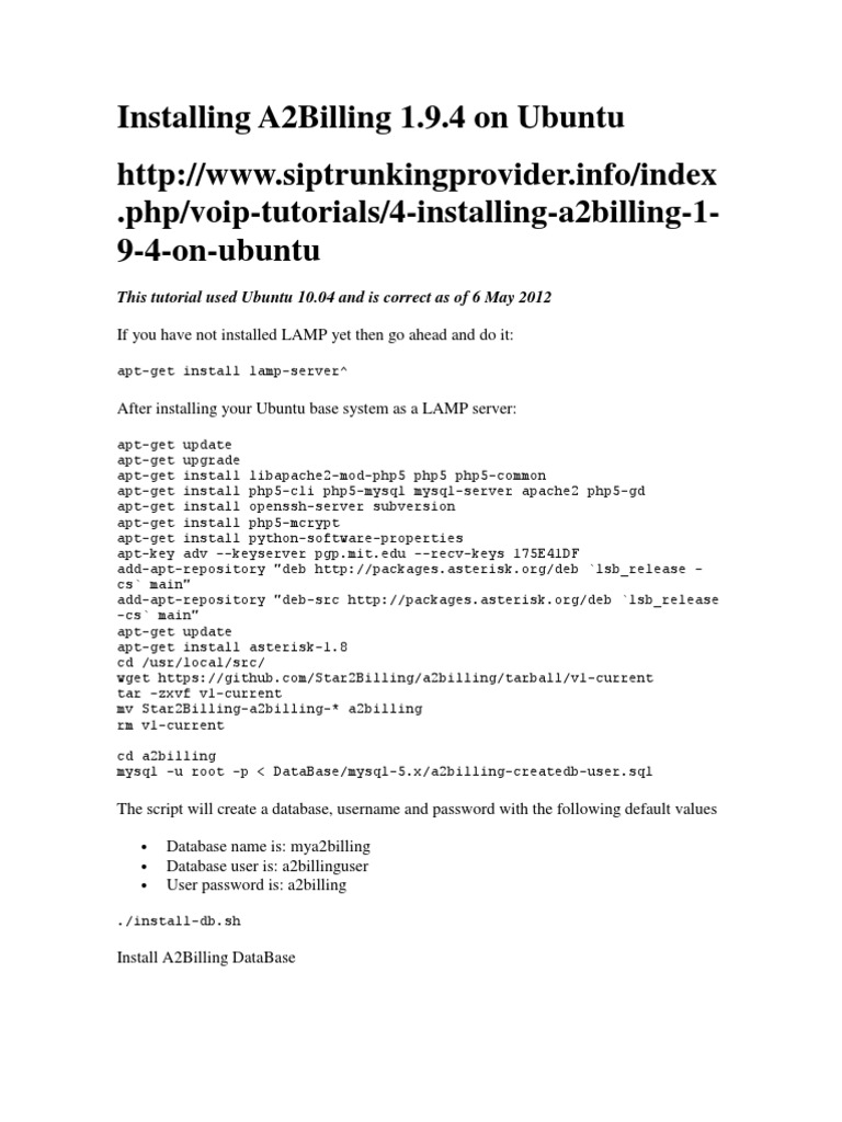 Installing A2Billing 1 9.4 Ubuntu | PDF | Php | World Wide Web