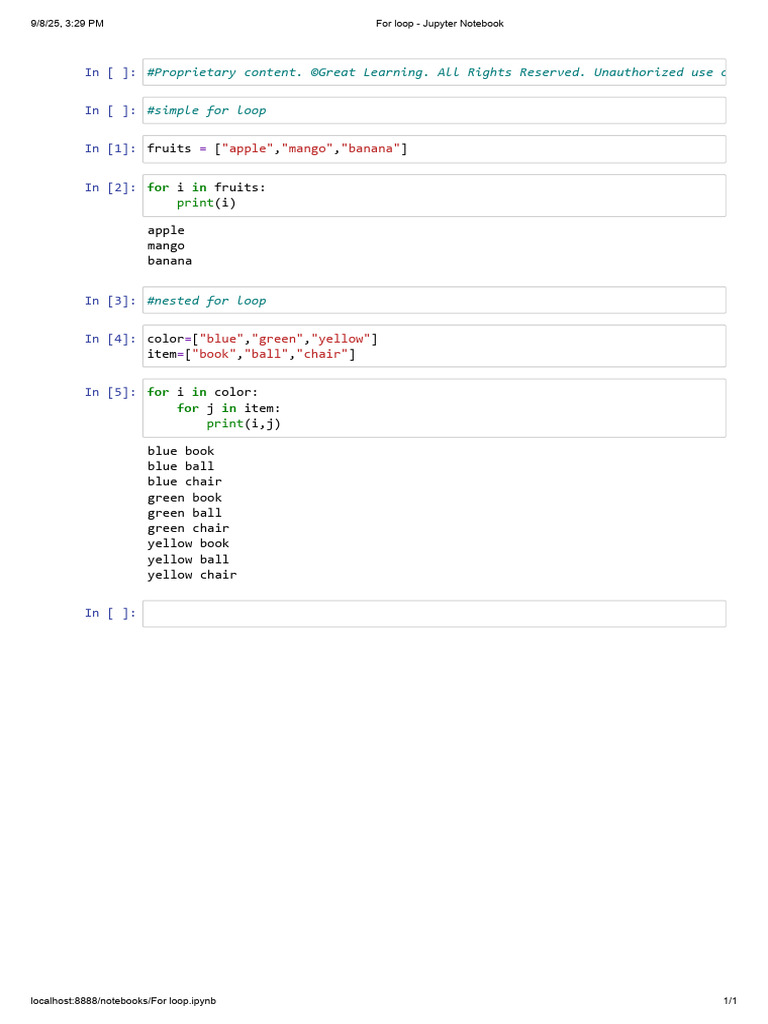 For Loop - Jupyter Notebook | PDF