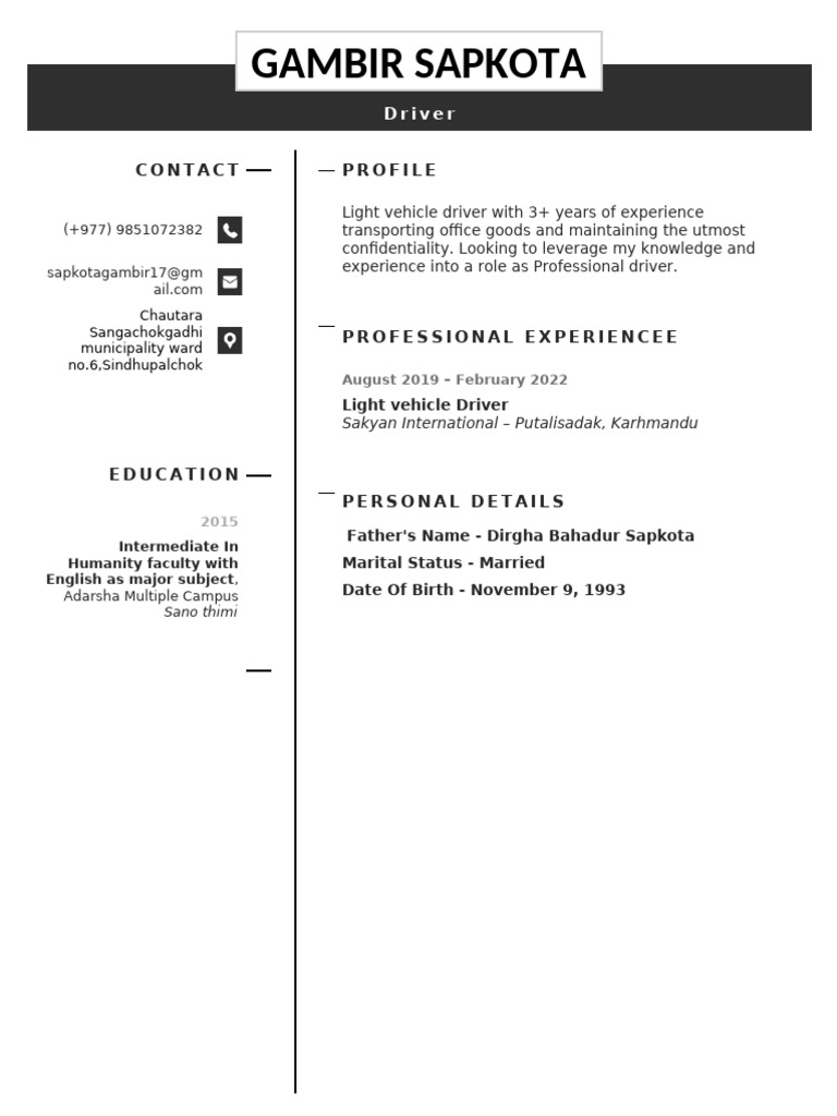 Gambir Sapkota CV | PDF