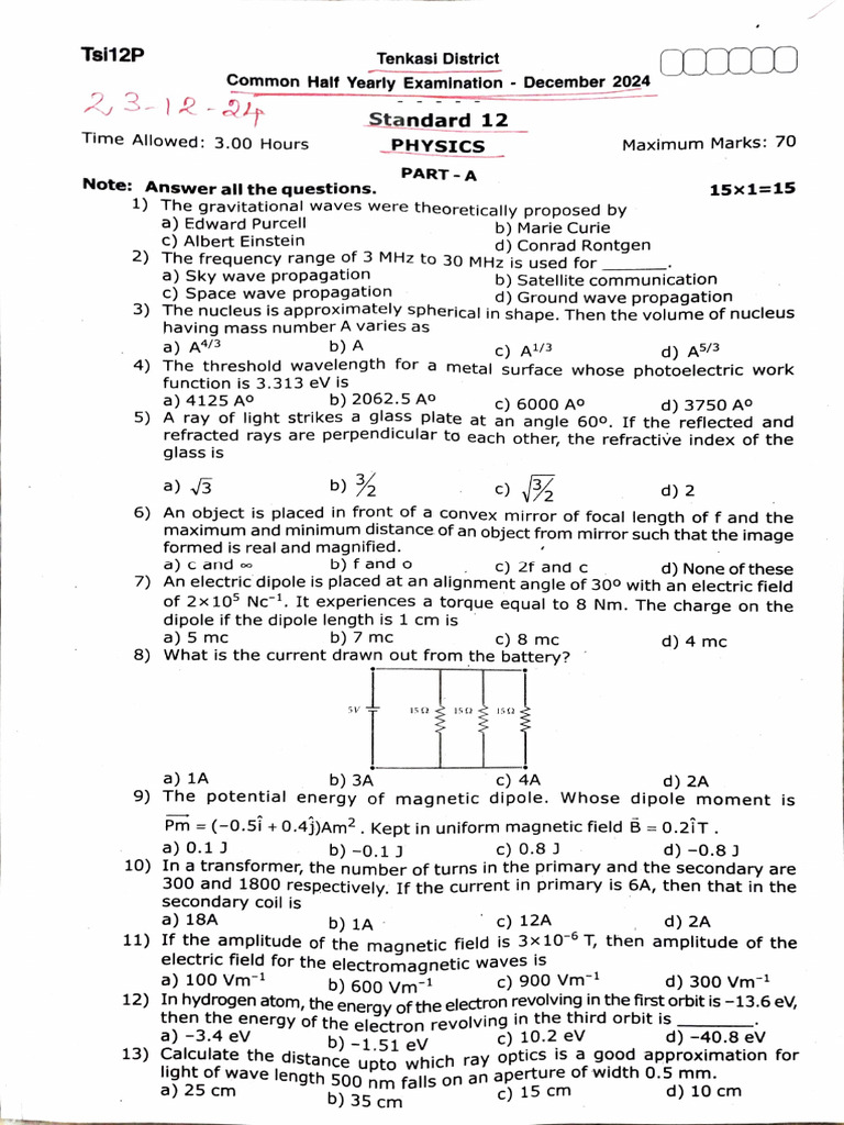 December 2024 Physics Exam Paper | PDF | Waves | Dipole