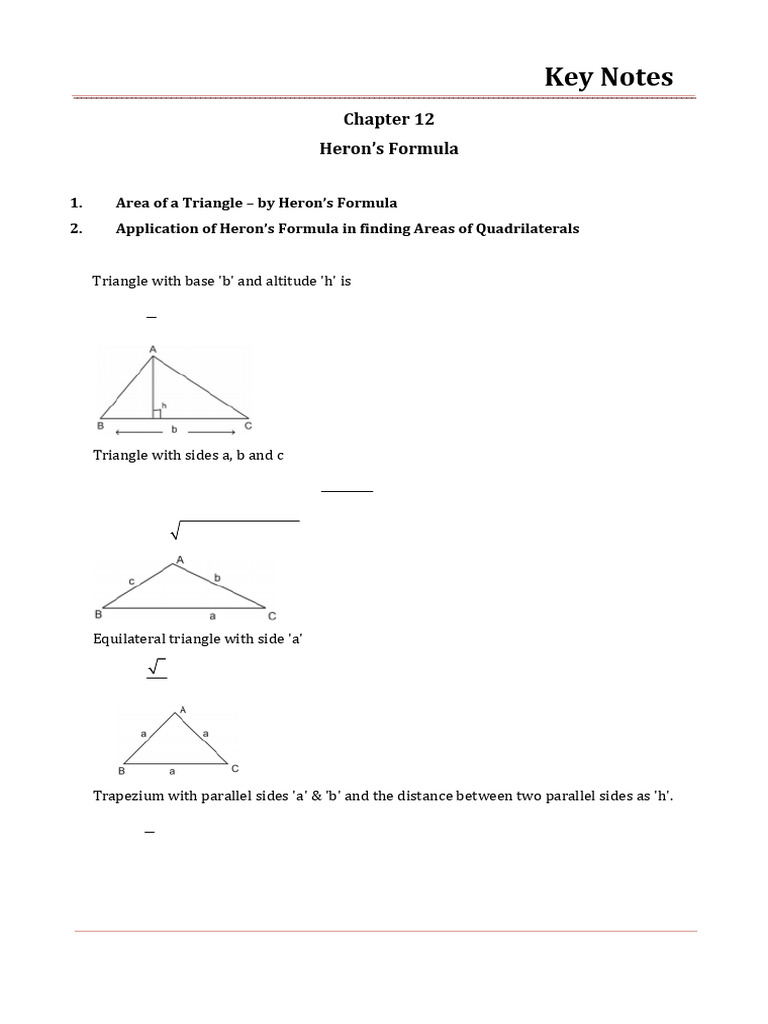 Heron's Formula for Triangle Areas | PDF