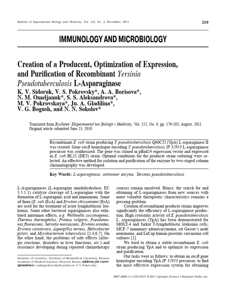 Optimizing Yersinia Pseudotuberculosis L-Asparaginase Production | PDF ...