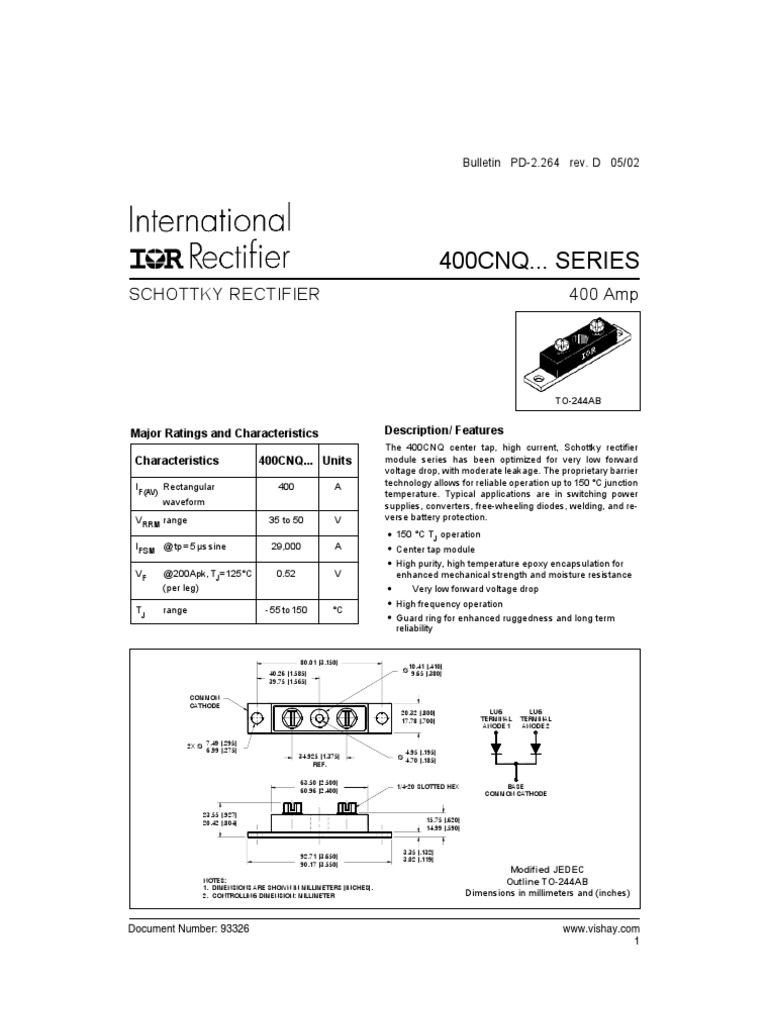 400CNQ... SERIES: Schottky Rectifier 400 Amp | PDF | Trademark ...