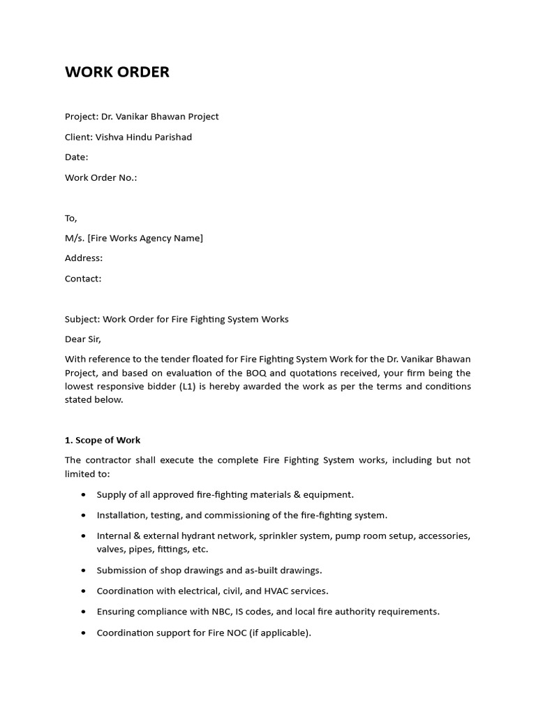 Fire Draft Work Order | PDF