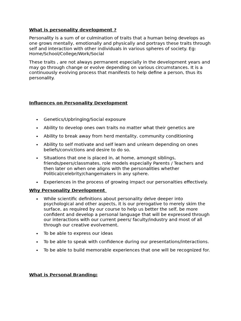Personality Development | PDF | Brand | Cognition