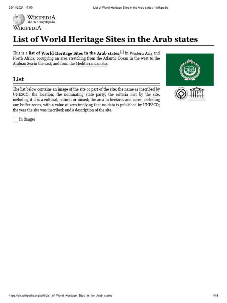 List of World Heritage Sites in The Arab States - Wikipedia | PDF ...