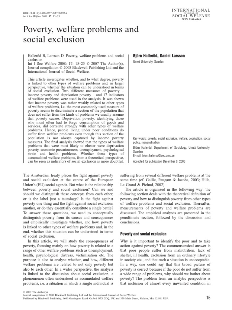Poverty, Welfare Problems and Social Exclusion | PDF | Social Exclusion ...