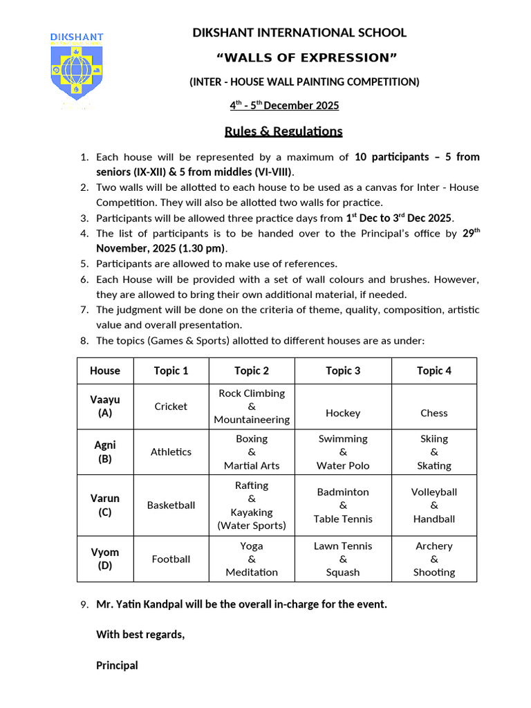 Inter House Wall Painting Competition | PDF | Chess Theory | Chess