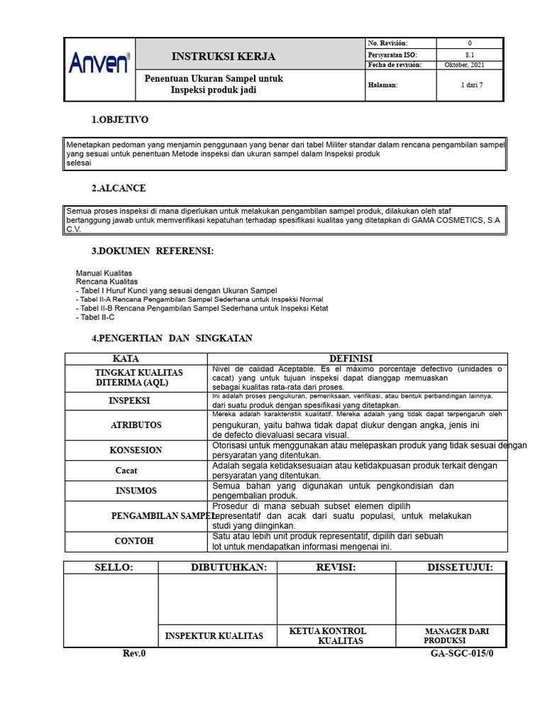 Panduan Ukuran Sampel Inspeksi Produk | PDF