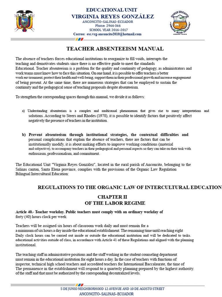 Teacher Absenteeism Manual | PDF | Teachers | Pedagogy