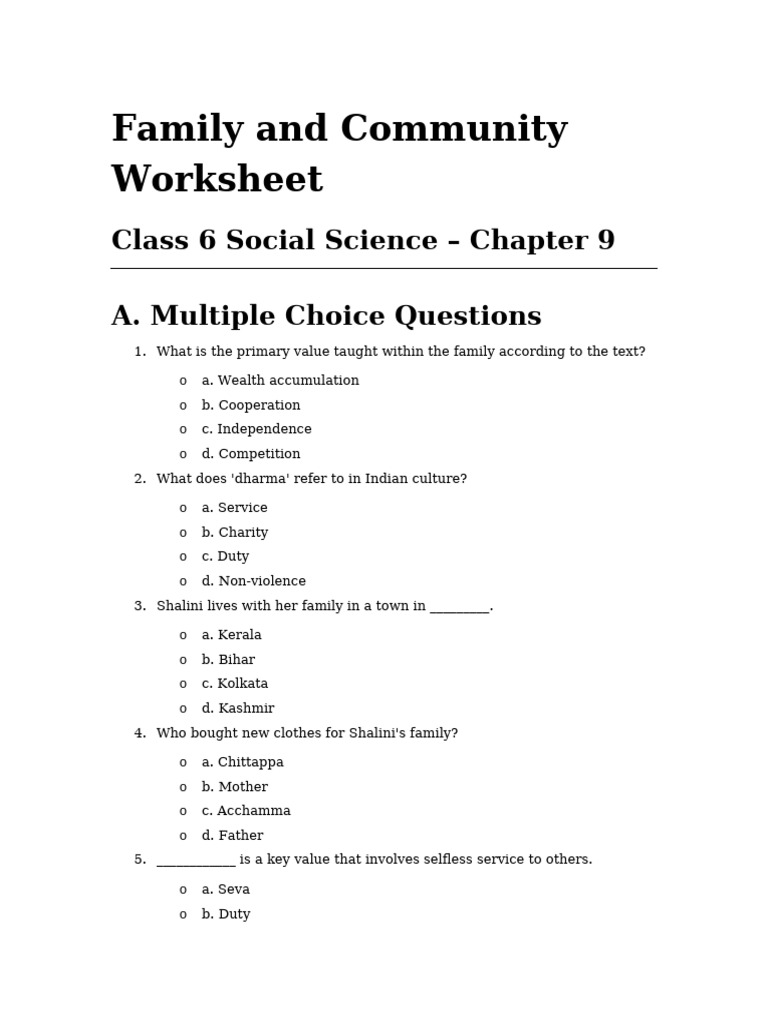 Family and Community Values Worksheet | PDF