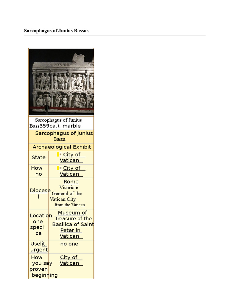 Sarcophagus of Junius Bassus Overview | PDF