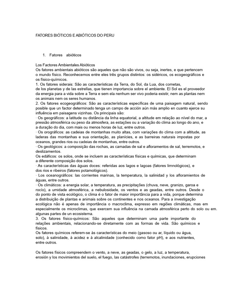 Fatores Bióticos e Abióticos do Peru | PDF | Água | Ambiente natural