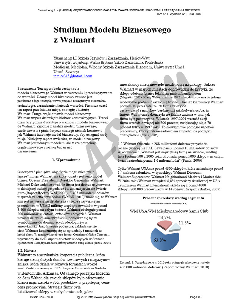 Analiza Modelu Biznesowego Walmart | PDF