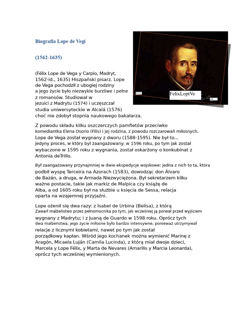 Biografia Lope de Vegi | PDF