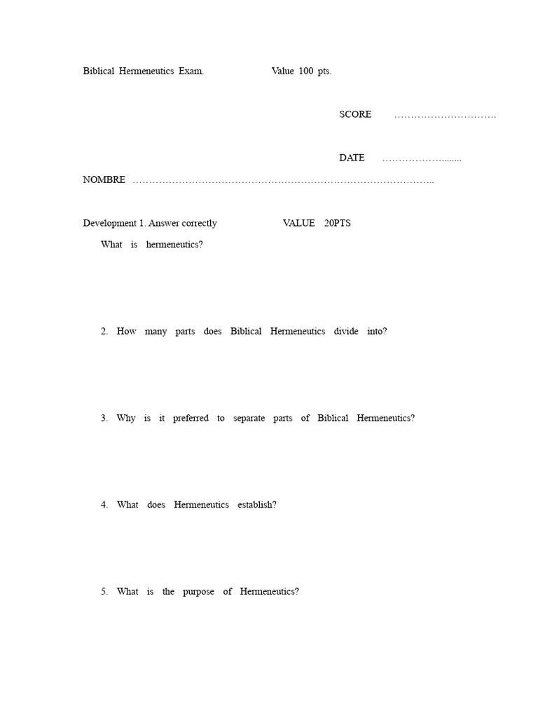 Biblical Hermeneutics Exam Guide | PDF | Exegesis | Hermeneutics