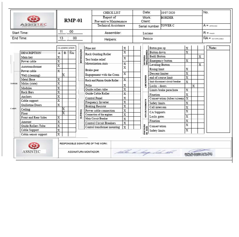 Rack Elevator Checklist | PDF | Elevator | Equipment