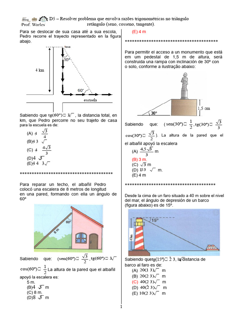 D5 – Resolver Problema Que Involucre Razones Trigonométricas En El ...