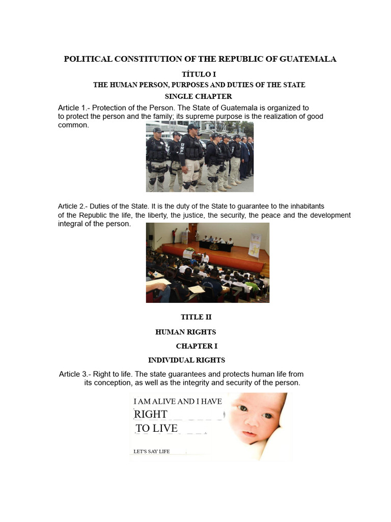 Political Constitution of The Republic of Guatemala Art. 1-46 ...