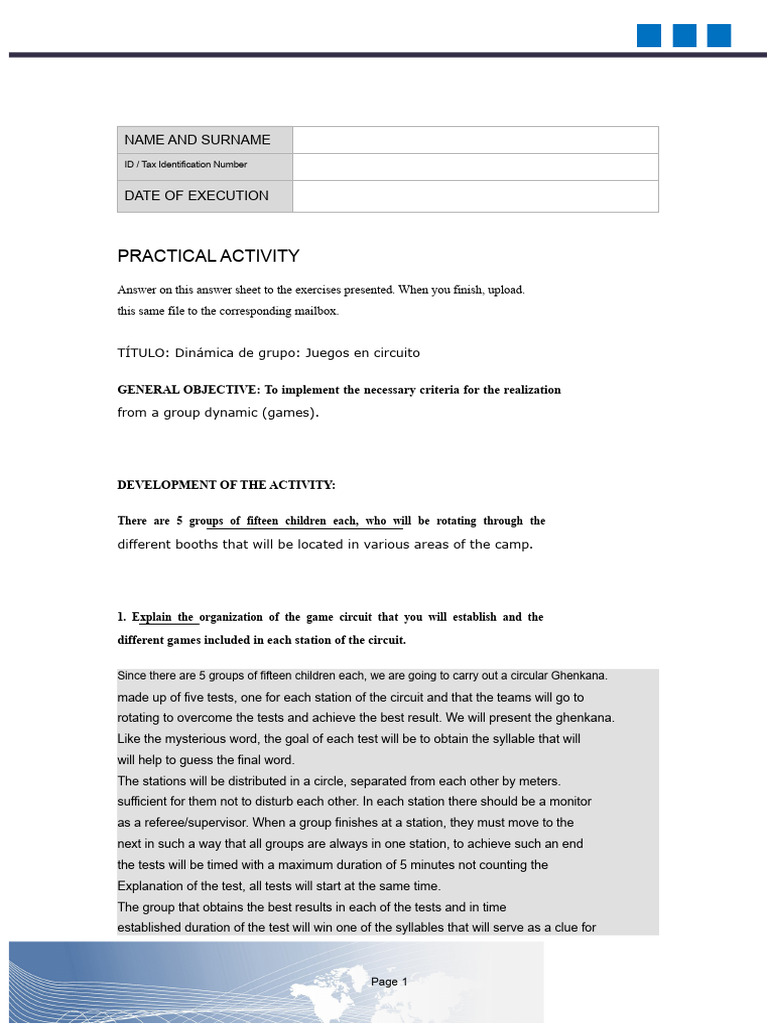 Practical Activity 2 - Group Dynamics Circuit Games | PDF