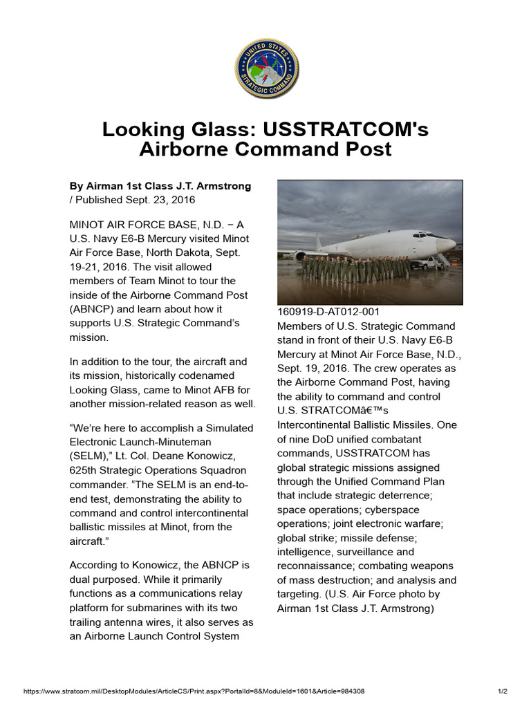 Looking Glass - USSTRATCOM's Airborne Command Post | PDF | Military Technology | Warfare