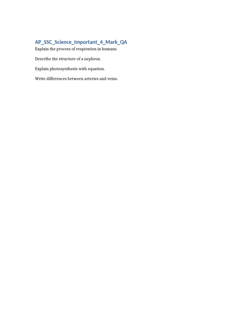 AP SSC Science Important 4 Mark QA | PDF