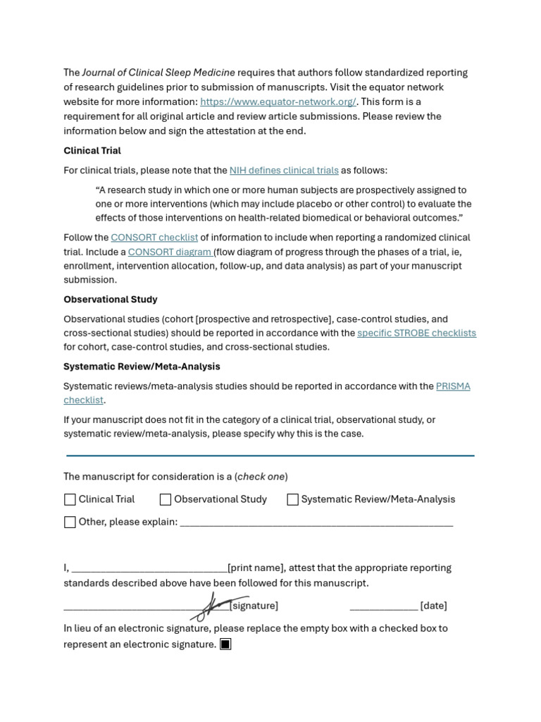 JCSM Reporting of Research Guidelines Form-Signed | PDF