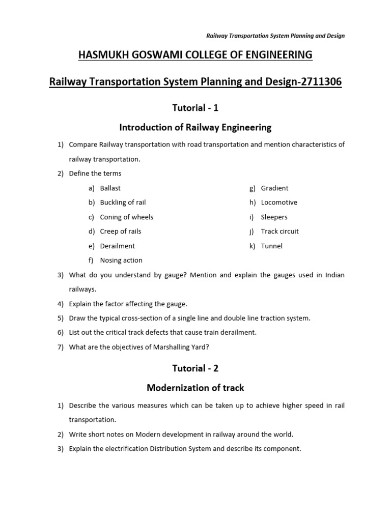 Rail Transportation System Planning Tutorials | PDF | Rail Transport ...