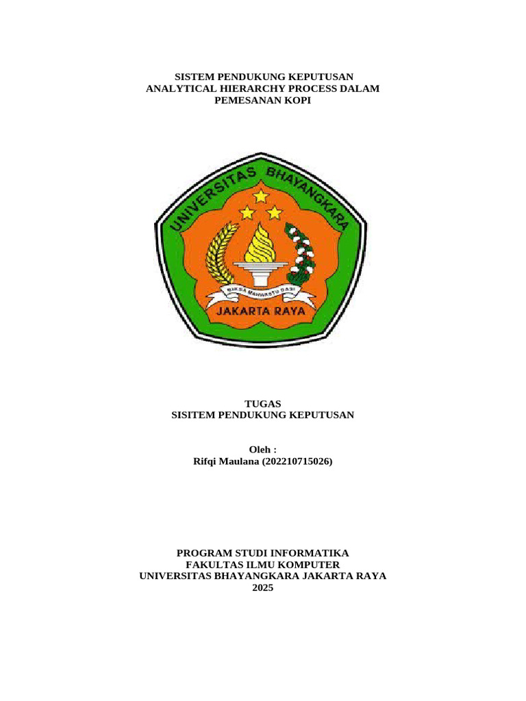 SPK AHP untuk Pemesanan Kopi Online | PDF