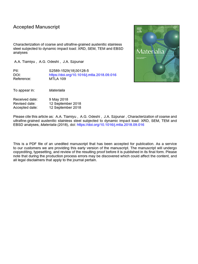 Characterization of Coarse and Ultrafine-Grained Austenitic Stainless ...