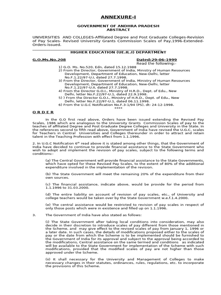Andhra Pradesh Revised UGC Pay Scales | PDF | Academic Degree | Lecturer