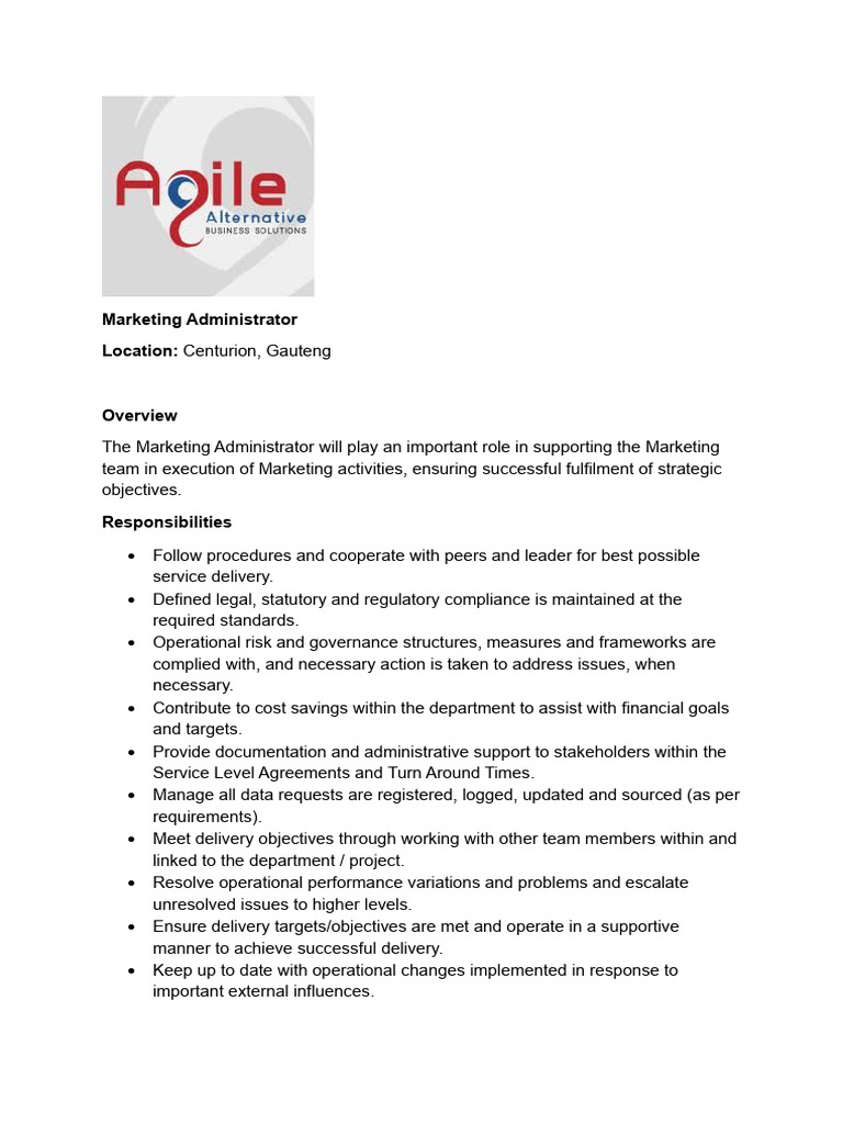 Marketing Administrator | PDF | Marketing | Governance