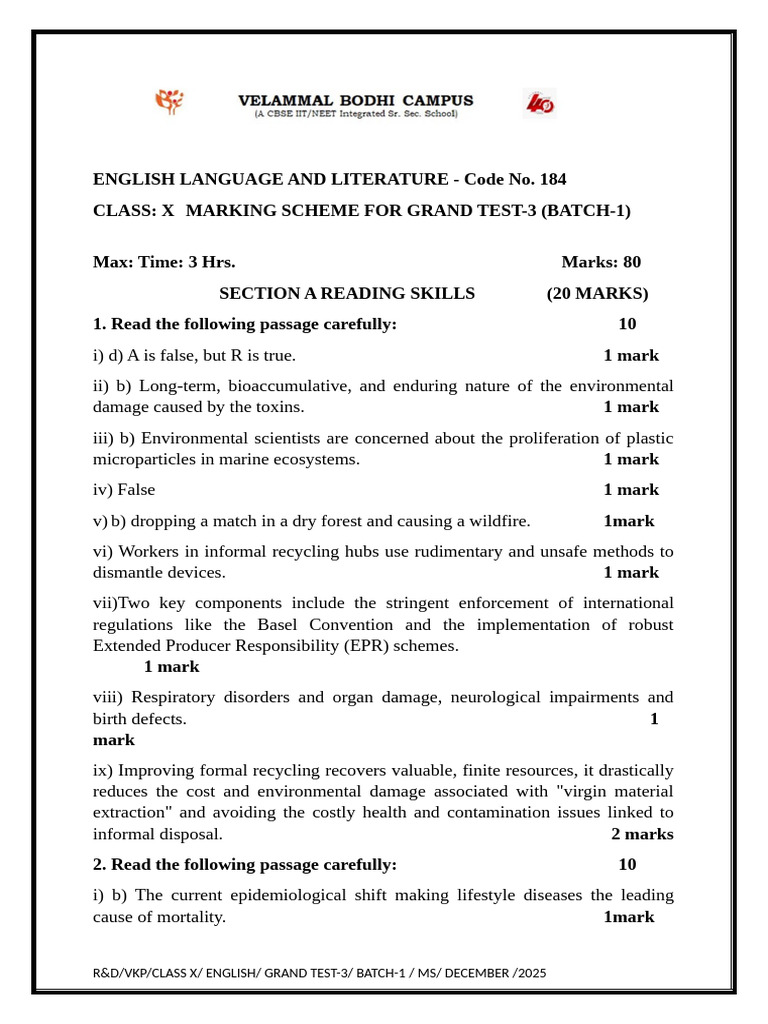Class X English Literature Test Marking Scheme | PDF | Tiger