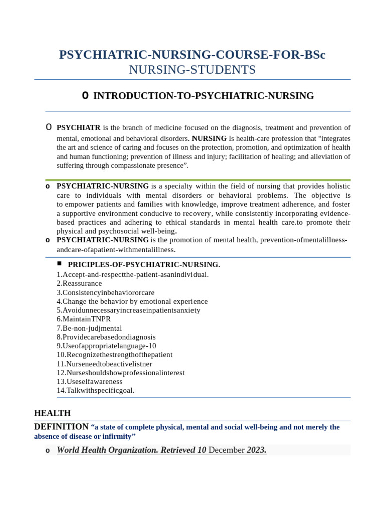 Psychiatric Nursing Course Overview | PDF | Diagnostic And Statistical ...