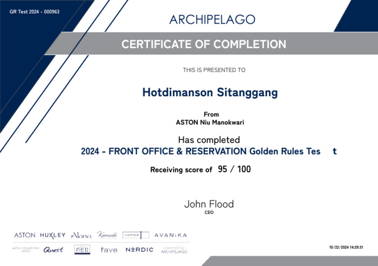 Hotdimanson Sitanggang - FO & Reservation Golden Rules Test 2024 | PDF