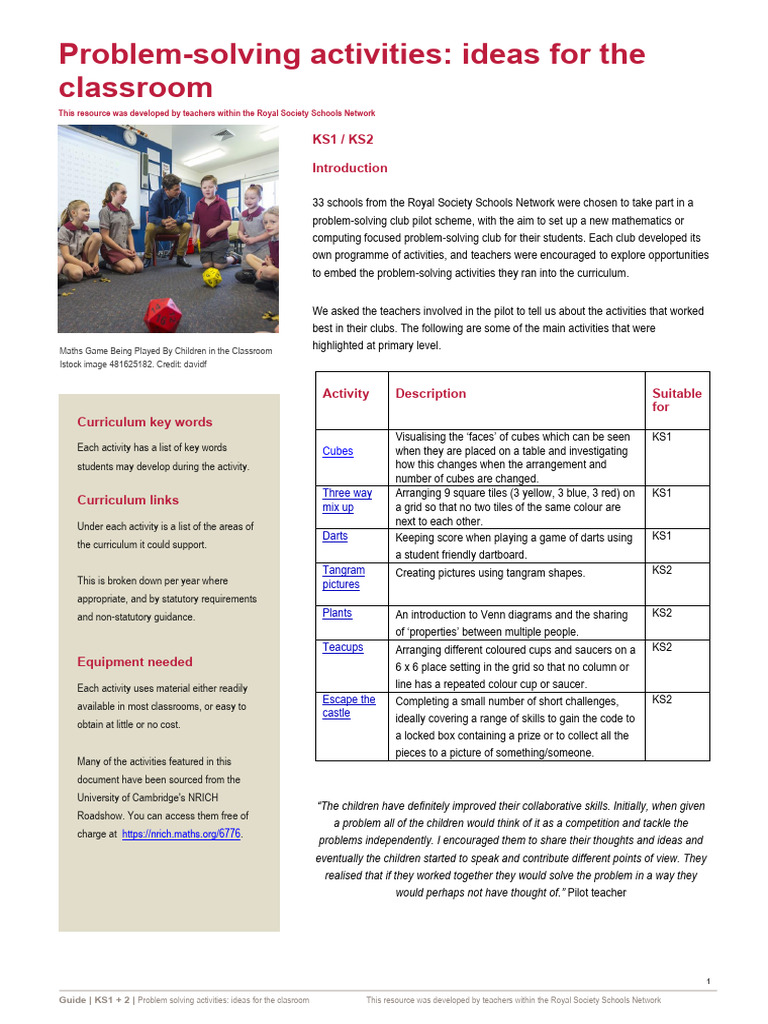 KS1/KS2 Problem-Solving Activities Guide | PDF | Shape | Subtraction