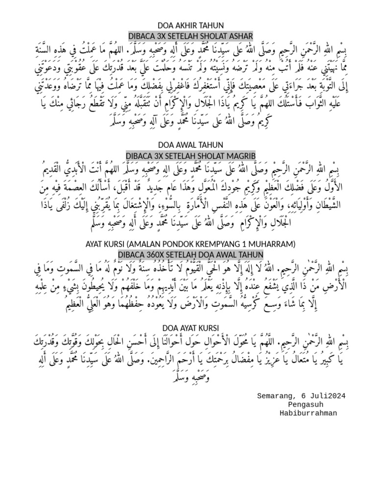 Teks Doa Awal Dan Akhir Tahun | PDF