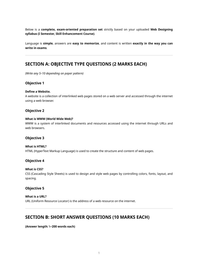 Web Designing - Exam-Oriented Questions & Answers | PDF | World Wide ...