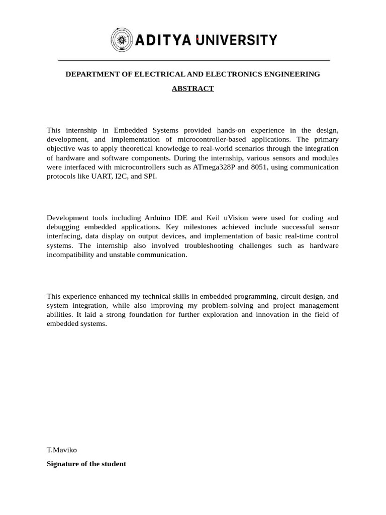 Embedded Systems Internship Experience | PDF