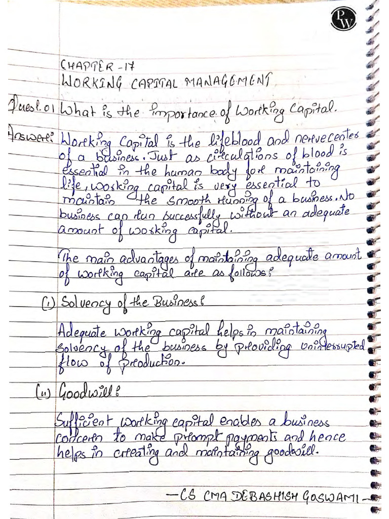 Handwritten Notes Working Capital | PDF