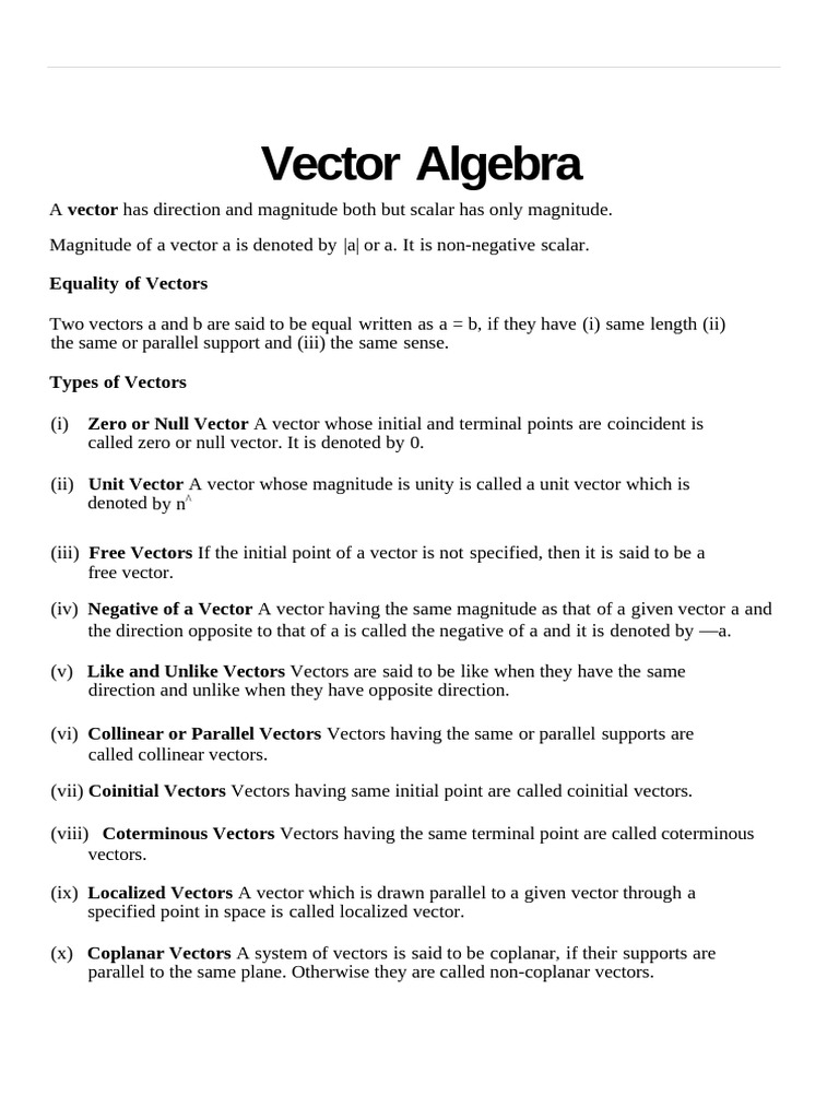 Understanding Vector Algebra Concepts | PDF | Euclidean Vector | Norm ...