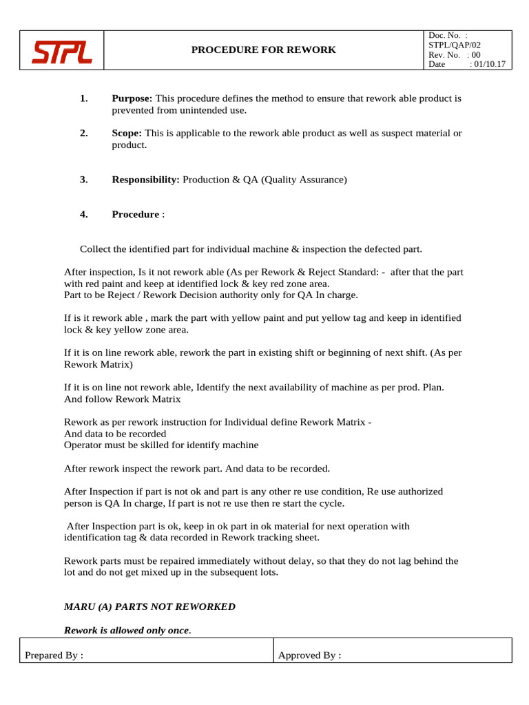 Rework Procedure for Quality Assurance | PDF | Quality Assurance