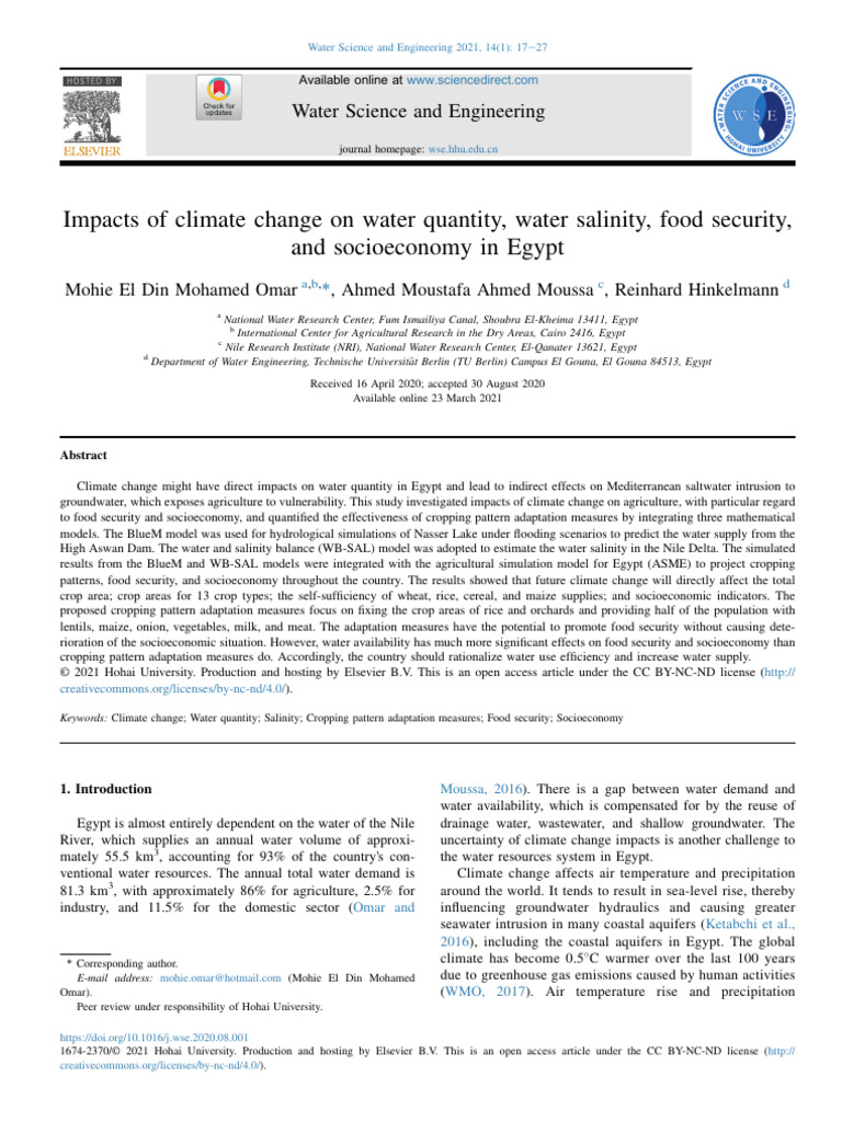 Climate Change Effects on Egypt's Water and Food Security | PDF ...