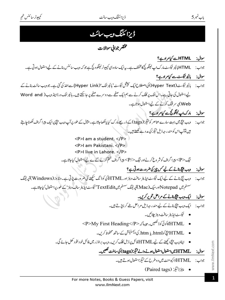 9th Computer Ch#5 Notes (Urdu Medium) | PDF
