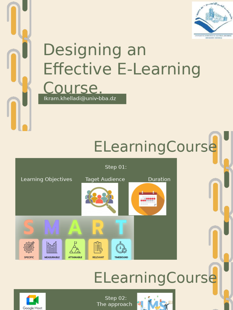Designing An Effective E-Learning Course.: Ikram - Khelladi@univ-Bba ...