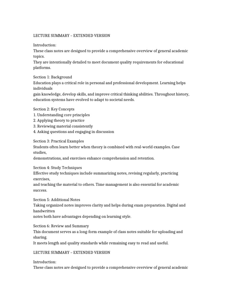 Comprehensive Academic Lecture Notes | PDF | Reading Comprehension ...