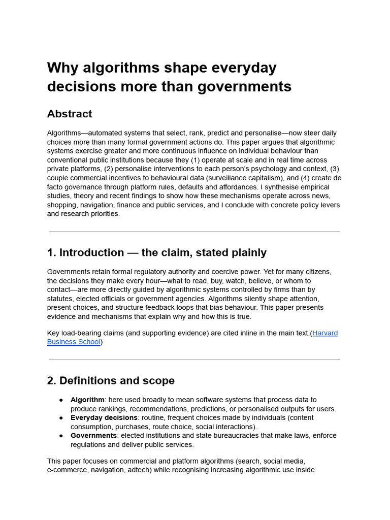 Algorithms vs. Governments: Daily Influence | PDF | Behavior | Policy