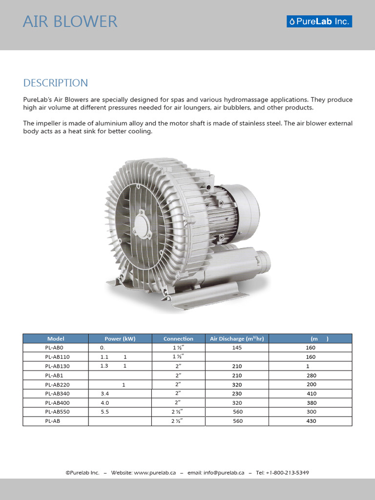 PureLab Air Blowers Specifications | PDF