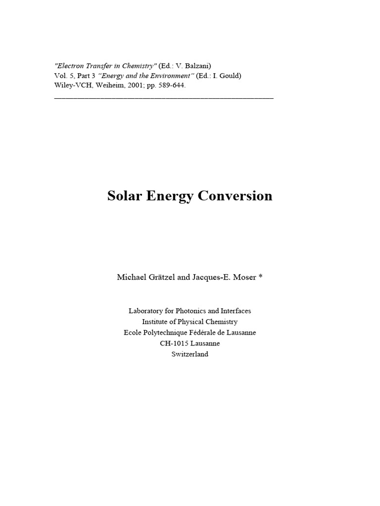 Solar Energy Conversion and Electron Transfer | PDF | Chemical ...